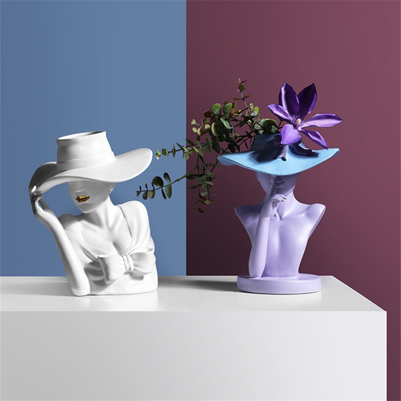 Vase buste femme au chapeau style rétro - MON JOLI VASE