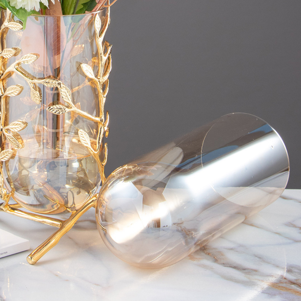 Vase en verre avec corset feuillage doré - MON JOLI VASE